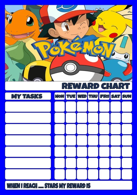 POKEMON REUSABLE REWARD CHART, BEHAVIOR CHART, CHORE CHART with pen ...
