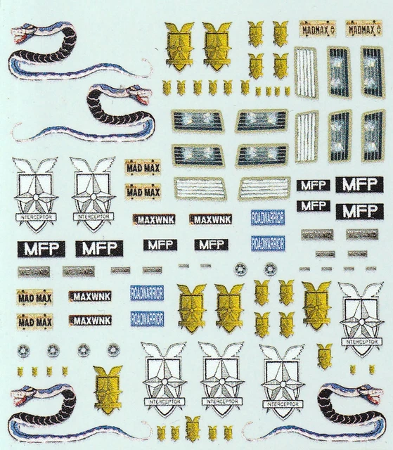 1:64 WATERSLIDE DECALS MAD MAX MFP Black Interceptor XB Falcon Road ...