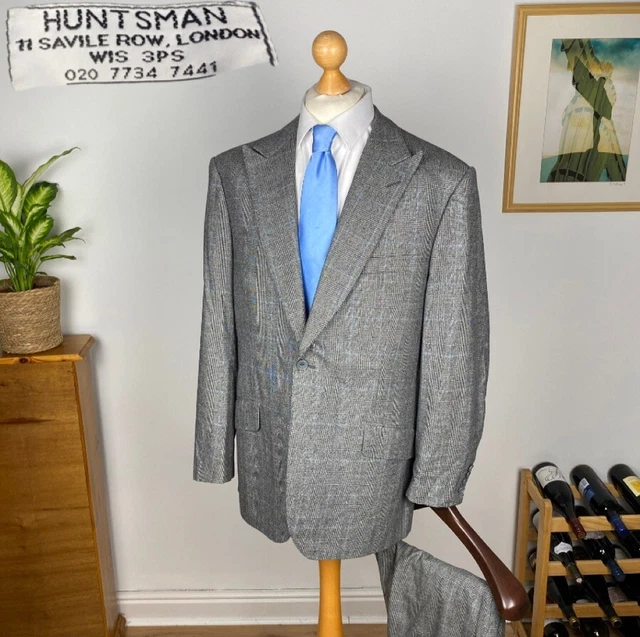 HUNTSMAN & SONS of SAVILE ROW Pure BESPOKE Prince of Wales Check Grey ...