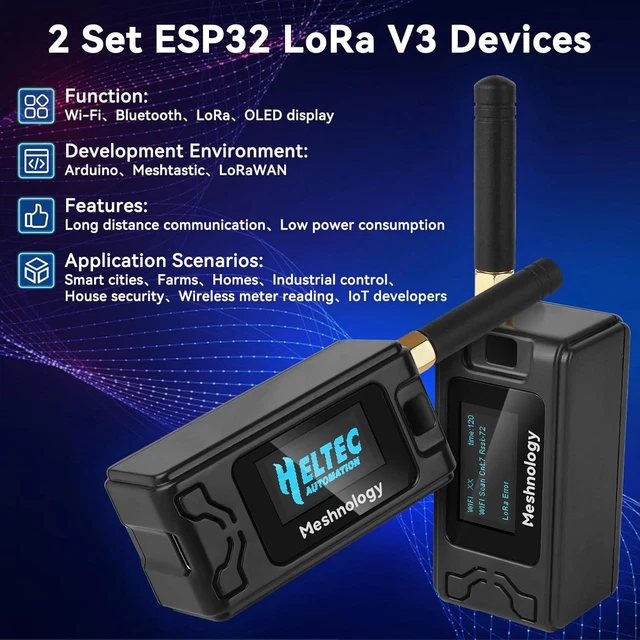 2SET MESHTASTIC LORA V3 ESP32 Board Heltec V3 + 915MHz Antenna + Case+ ...