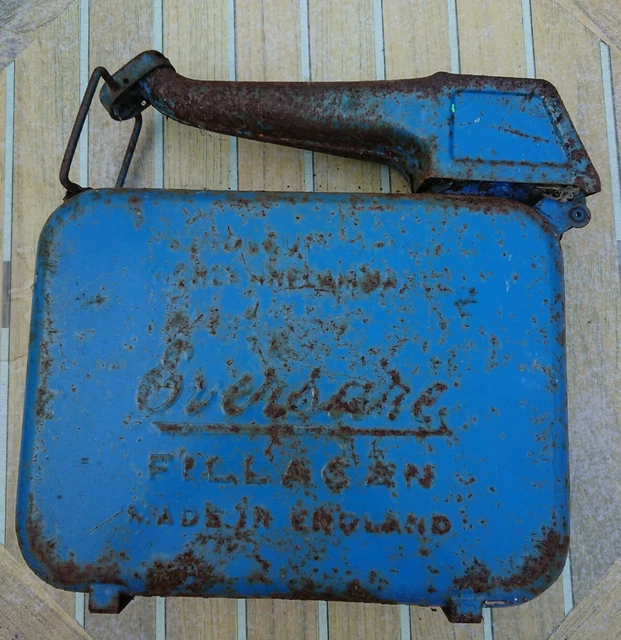VINTAGE BLUE EVERSURE Non Drip Petrol Emergency Fillacan 1950's Rusty £ ...