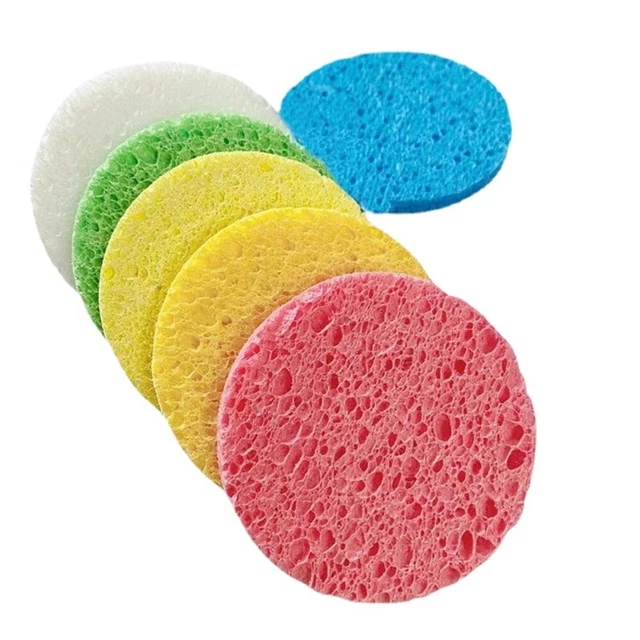 NATURAL WOOD PULP Compressed Facial Sponges Circular Cleaning Sponge ...