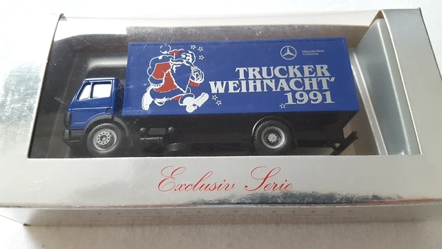 M-BENZ, TRUCKER WEIHNACHT`91, alter MB-Koffer-LKW, TOP in Herpa OVP ...