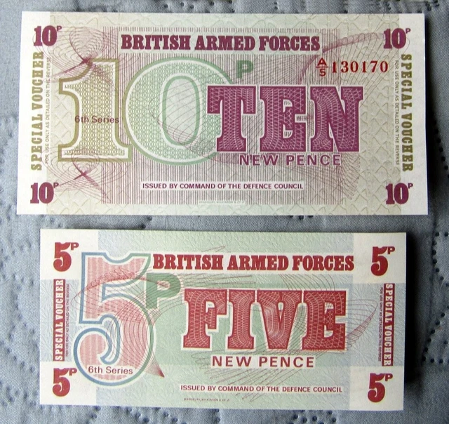 BRITISH ARMED FORCES 5p & 10p CANTEEN VOUCHER NOTES – 6th SERIES – 1972 ...