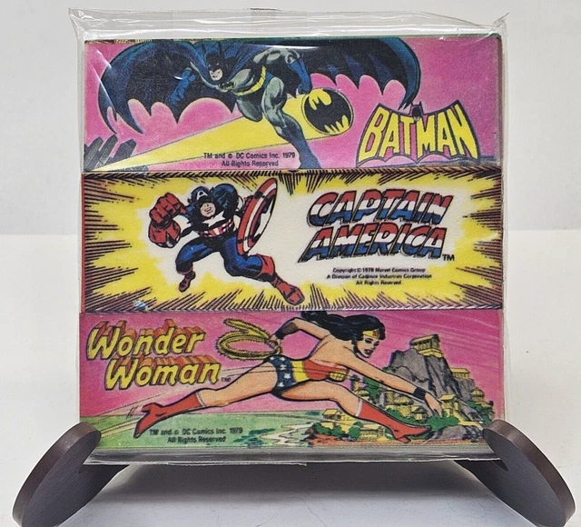 VINTAGE VENDING MACHINE Stickers Batman Wonder woman 1979 DC Comic Mini ...