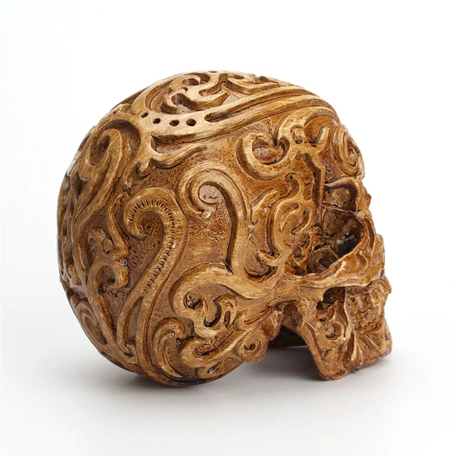 STATUA SCOLPITA TESCHIO ossa scheletro testa scheletro statuetta EUR 25 ...