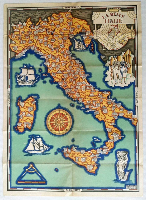 RARE 1933 UMBERTO Zimelli Italy Pictorial Map, La Belle Italie ...