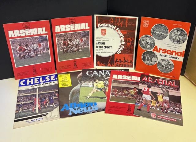 9 X ARSENAL Programmes (Home & Away) 1970-1980 v WBA, Chelsea, Derby ...