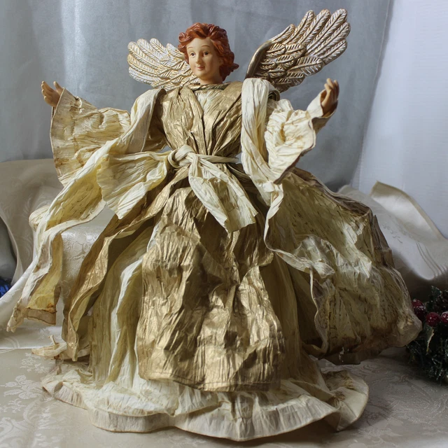 VINTAGE CARTAPESTA STYLE Paper Mache Angel Christmas Tree Topper Statue vintage-cartapesta-style-paper-mache-angel-christmas-tree-topper-statue