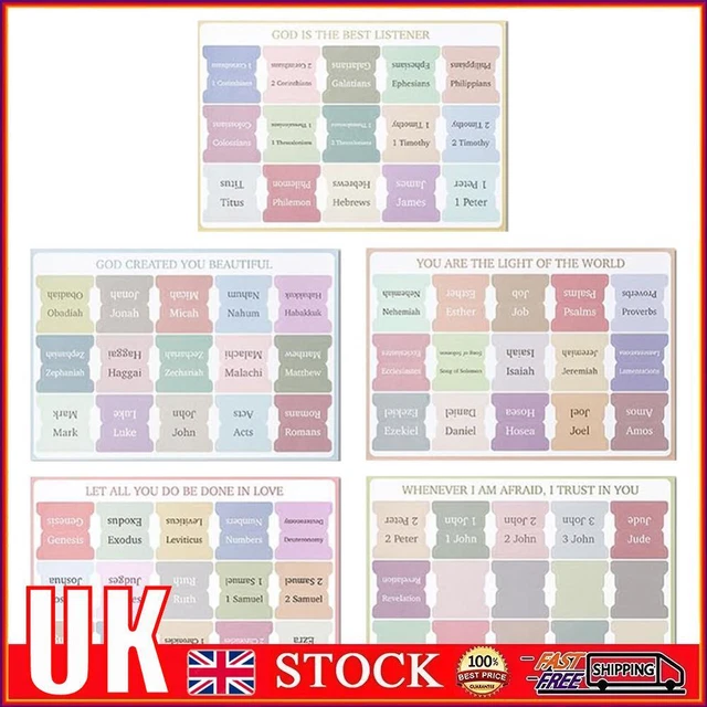5 SHEET BIBLE Index Label Sticker Easy Read Bible Book Tabs for Study ...