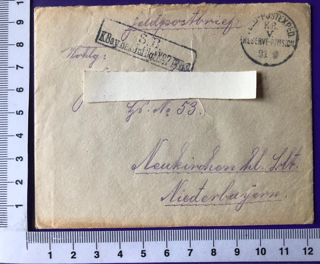 WW1 FIELD MAIL Letter K.B. Res.Inf.Rgt. No 7 with contents 1915 ...