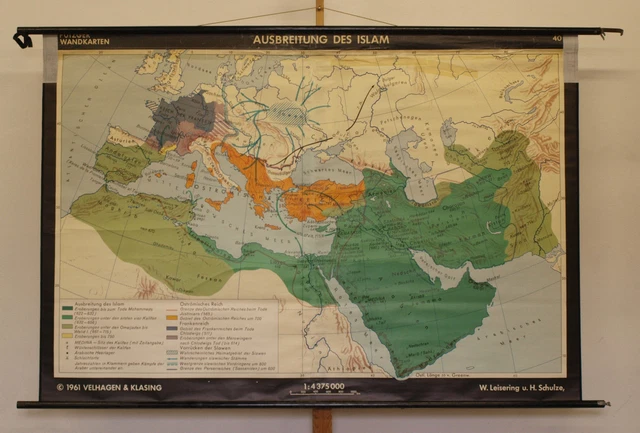 SCHOOL WALL MAP Spread Islam Sunnis Shiites Ibadis 195x132 Vintage 1961 ...