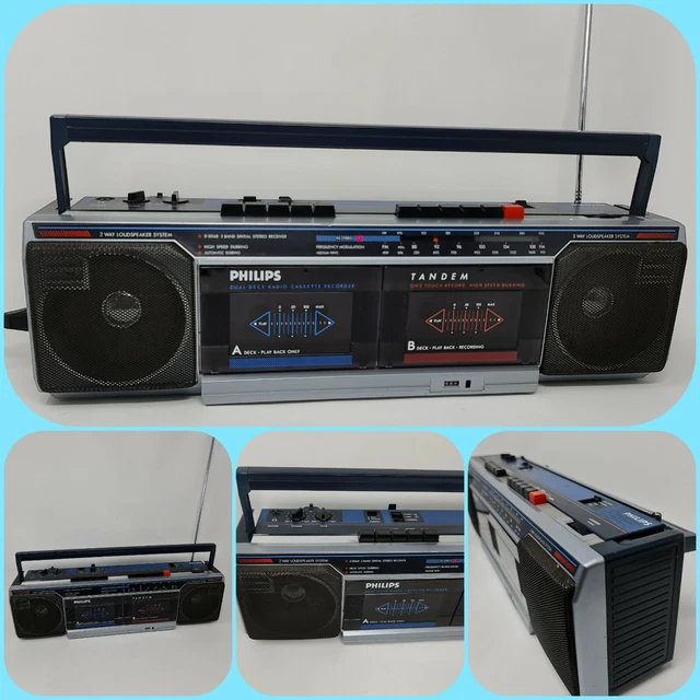 PHILIPS - TANDEM Duel Tape Deck Radio Cassette Boombox D806805 Retro 80 ...