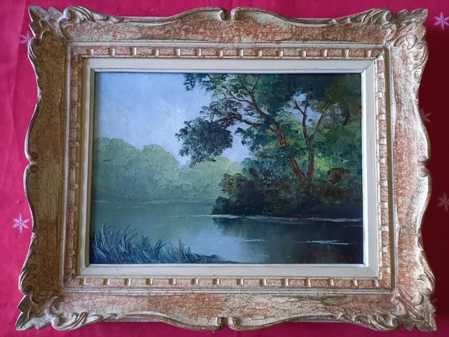 TABLEAU ANCIEN HUILE paysage campagne *étang de verrière* A.abougit (XX) EUR 145,00 - PicClick FR