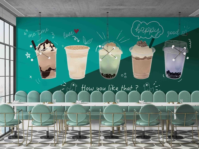3D BUBBLE TEA Shop Background Wallpaper Wall Murals Removable Wallpaper ...