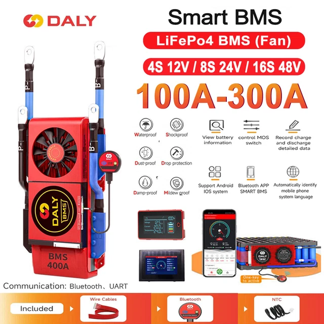 DALY BMS LIFEPO4 4S/8S/16S 12V-48V 100-300A Balance BT/Display ...