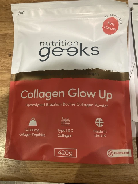 NUTRITION GEEKS COLLAGEN Glow Up 420g 30 Servings Bovine BNIB Free UK P ...