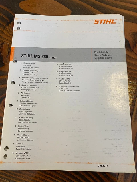 ORIGINALE STIHL ~ MS 650 manuale ricambi illustrato EUR 5,78 - PicClick IT