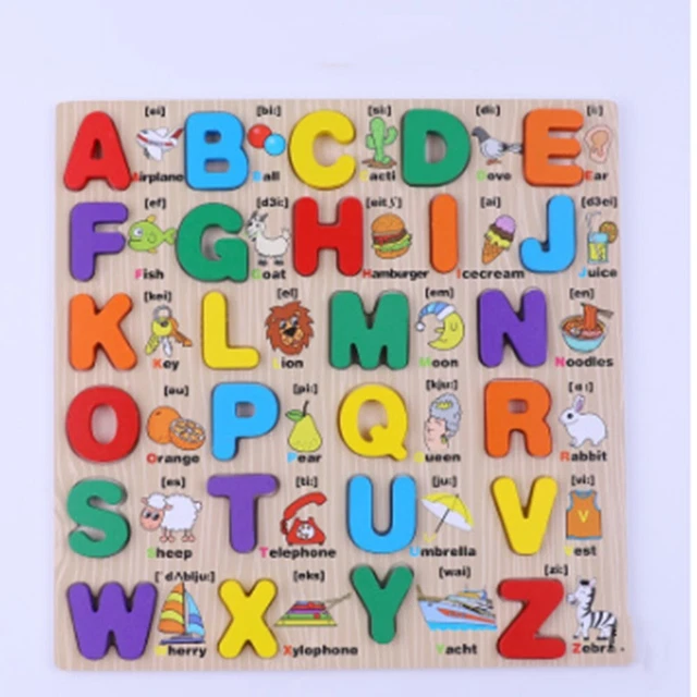 WOODEN ALPHABET ABC Jigsaw Learning Educational Puzzle Letter Children ...