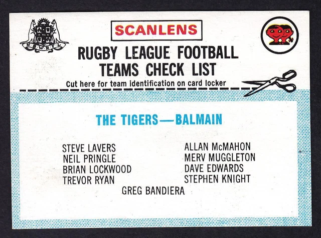 SCANLENS 1977 BALMAIN Check List Unmarked $55.00 - PicClick AU