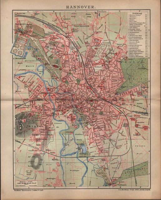 LANDKARTE CITY MAP 1902: Stadtplan: HANNOVER. Ihme Herrenhausen ...