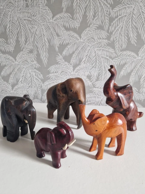 ENSEMBLE DE 5 figurines d'éléphants en bois Ref.A8 EUR 12,00 - PicClick FR