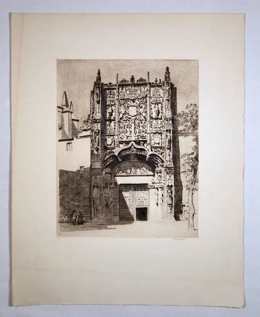 DÉBUT XXE GRAVURE Eau Forte Pierre LABROUCHE Porte Monumentale Gothique ...