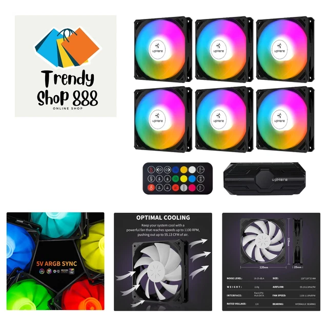 6-PACK 120MM ARGB Computer Case Fans with Speed Control & Hub for High ...