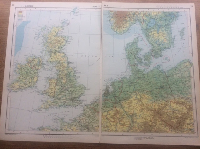 VINTAGE 1951 MAP 20x15 inch taken from The Oxford Atlas 1951 North Sea ...