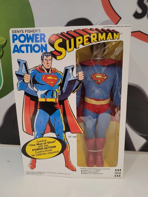 1978 MEGO DENYS Fisher Superman 13" Power Action Figure w/ Repro Box No ...