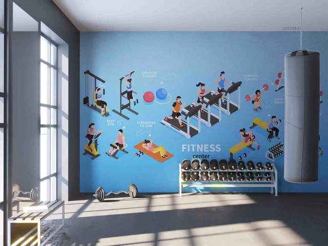 3D SPORTS GYM Background Blue Wall Murals Wallpaper Murals Wall Sticker ...