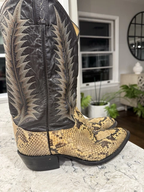 VINTAGE TONY LAMA Python Snakeskin Men's 8 1/2 Cowboy Brown Western ...