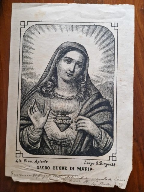 SACRO CUORE DI MARIA, LITOGRAFIA DI SCUOLA NAPOLETANA, Lit F APICELLA ...