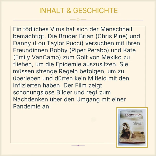 CARRIERS DVD HORRORFILM Zombie Film Chris Pine Deutsch Englisch FSK 16 ...
