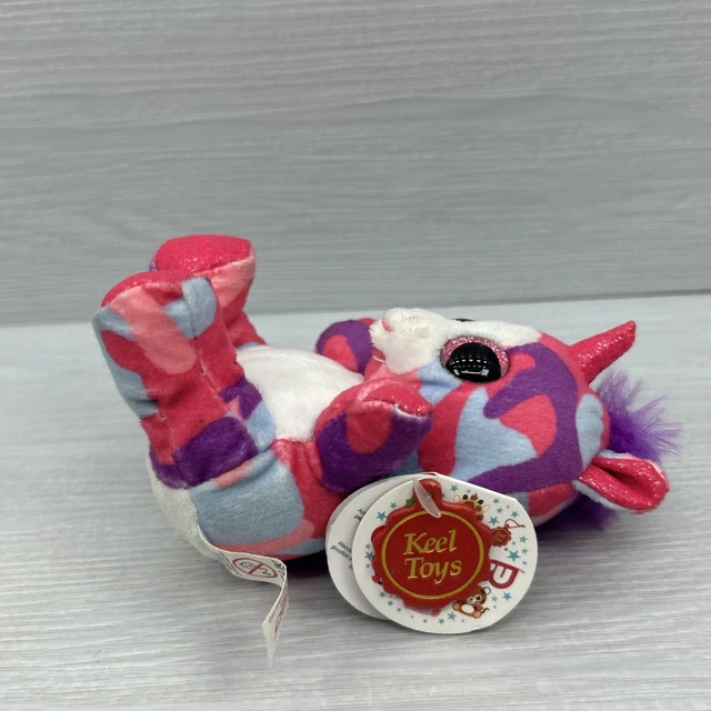 KEEL TOYS ANIMOTSU Alexa Pink Blue Unicorn Clip Soft Plush Toy Mini ...