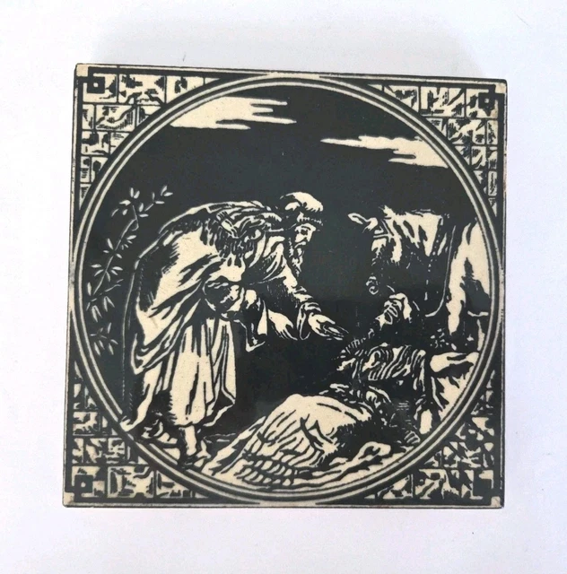 ANTIQUE MINTON TILE Biblical Scenes Parable of the Good Samaritan 1880 ...