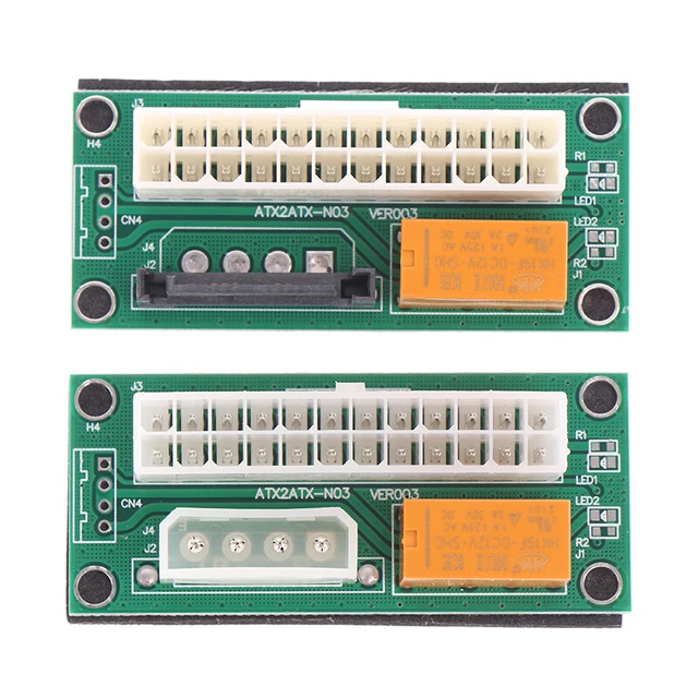 DUAL PSU ADAPTER ATX 24Pin to 4Pin SATA Power Sync Starter Card for ...