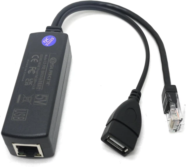 ACTIVE POE SPLITTER 48V to 5V 5.2V 2.4A USB TYPE a Female 802.3Af for ...
