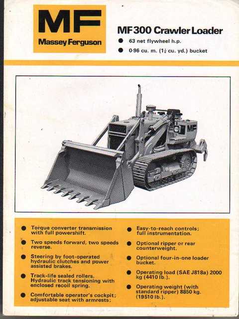MASSEY FERGUSON &MF300& Crawler Tractor Loader Shovel Brochure Leaflet EUR 7,32 - PicClick FR