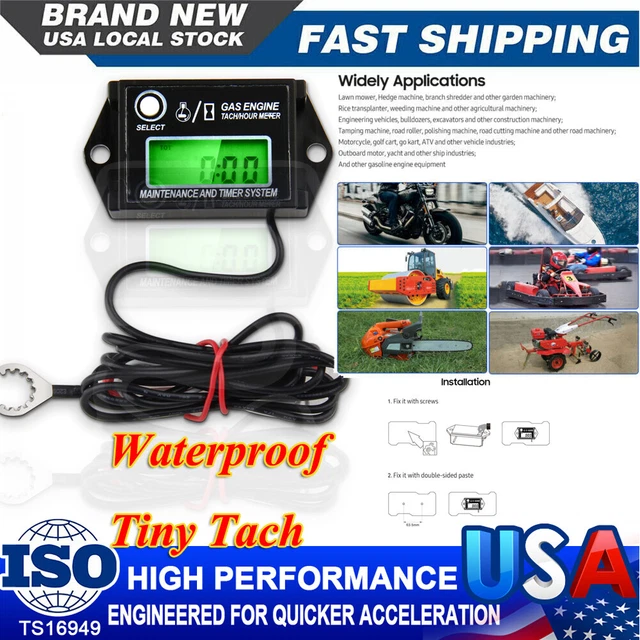 SMALL ENGINE TACHOMETER Hour Meter: Digital Inductive Waterproof Tiny ...