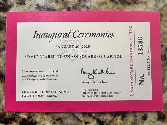 2025 RARE OFFICIAL Trump Vance Inauguration | Pink Numbered Ticket £104 ...