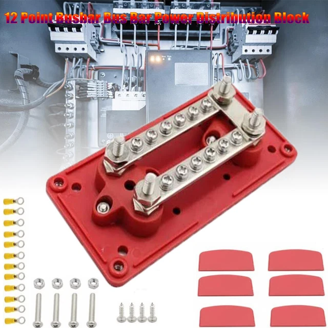 12 POINT BUSBAR Bus Bar Power Distribution Block 200A M8 DC Red For Car ...