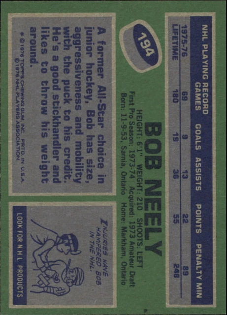 CARTE DE HOCKEY 1976-77 Topps Maple Leafs #194 Bob Neely - Neuf avec ...