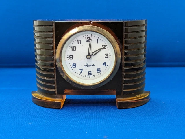 VINTAGE PRECISTA GLASS Case Desk Clock, Brown/Amber Glass Case, Circa ...