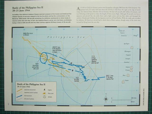 WW2 WWII MAP ~ Battle Of The Philippine Sea Ii 20-21 Jun 1944 Fighters ...