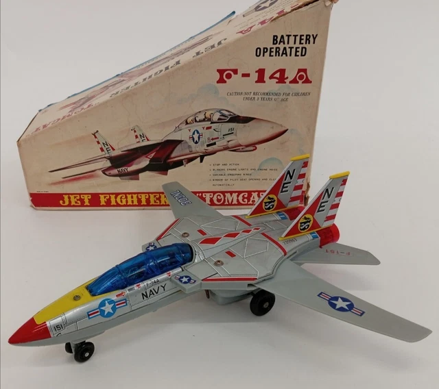 VINTAGE BATTERY OPERATED Jet Fighter Tomcat F-14A Children's Toy 33.5cm ...