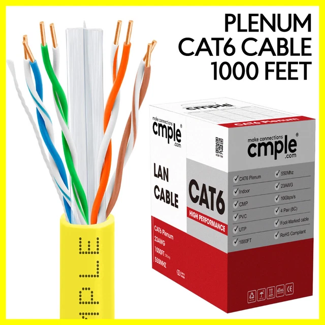 CAT6 PLENUM CABLE 1000 Feet CMP Ethernet Network Wire Cat 6 Internet Cord Yellow $99.99 - PicClick