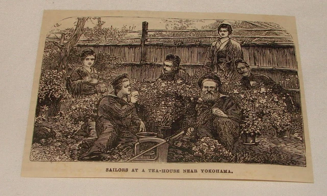 1882 MAGAZINE ENGRAVING ~ SAILORS AT TEA HOUSE, Yokohama, Japan $5.29 ...