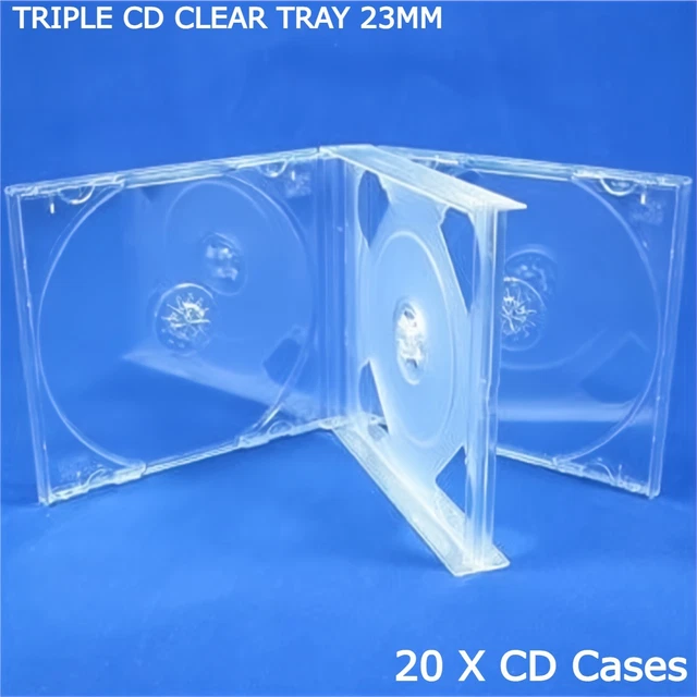 20 X 3 Way Clear Triple 23mm Spine Hold 3 Discs Empty Replacement CD ...