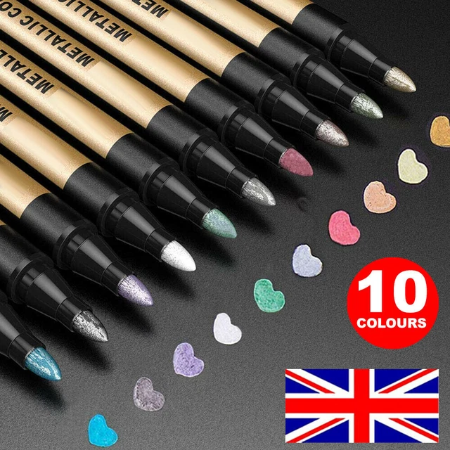 PACK OF 10 Waterproof Metallic Marker Pens Card Making Craft Diary ...